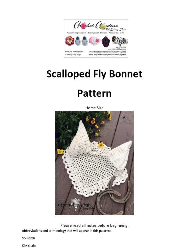 Horse Size Fly Bonnet Pattern PDF | Download Free PDF | Crochet | Sewing