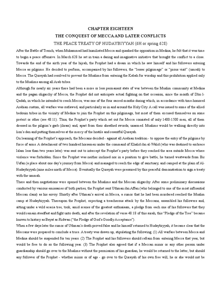 The Peace Treaty of Hudaybiyyah (6H or Spring 628) : Chapter Eighteen The Conquest of Mecca and ...