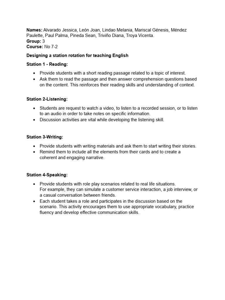 Designing A Station Rotation For Teaching English (GROUP 3) | PDF