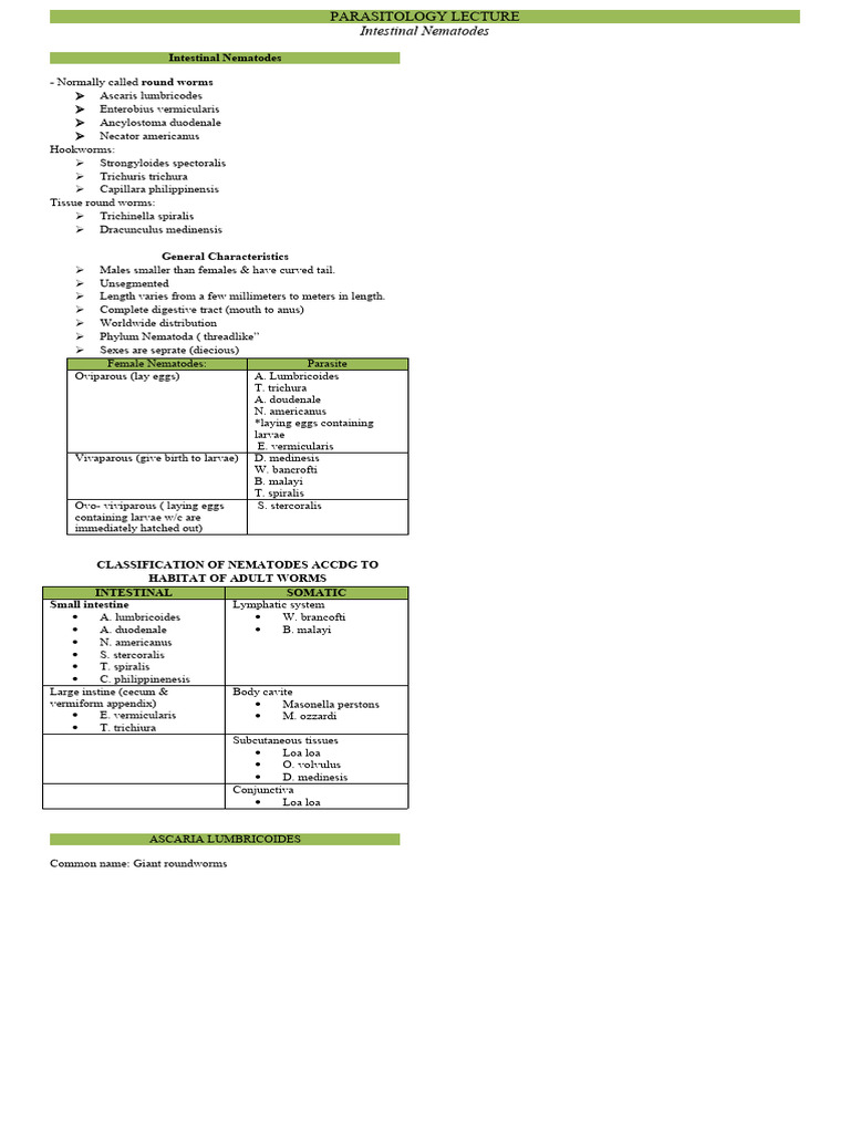 Intestinal Nematodes | PDF | Nematode | Microbiology