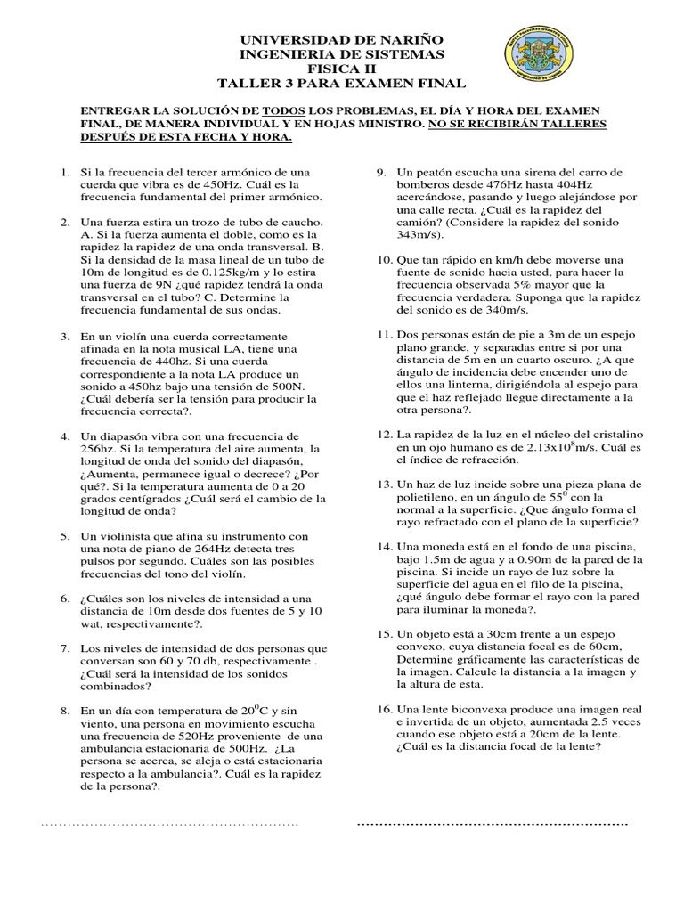Taller para Examen Final | PDF | Sonido | Frecuencia