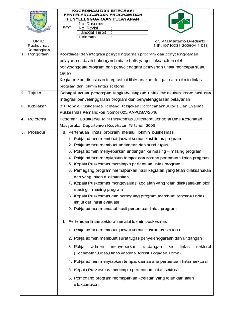 SOP Koordinasi Dan Integrasi Penyelenggaraan Program | PDF | Karier & Perkembangan | Bisnis