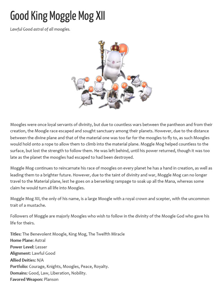 Good King Moggle Mog XII - Final Fantasy d20 | PDF
