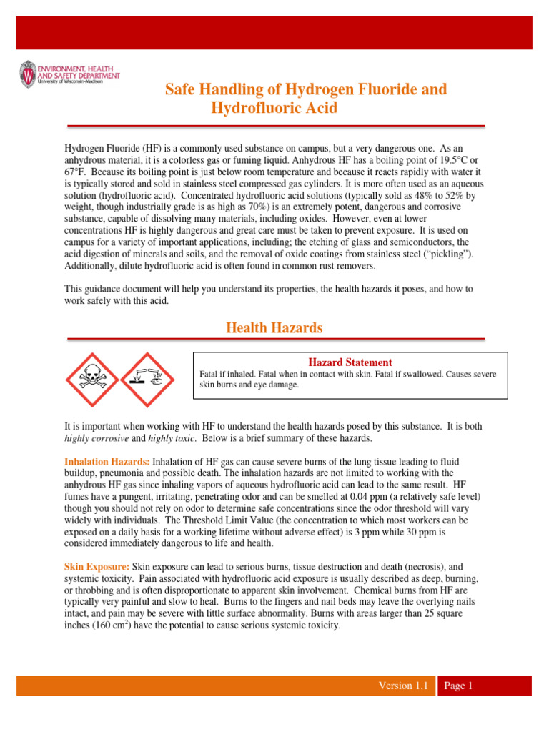 Safe Handling of Hydrogen Fluoride and Hydrofluoric Acid | PDF ...