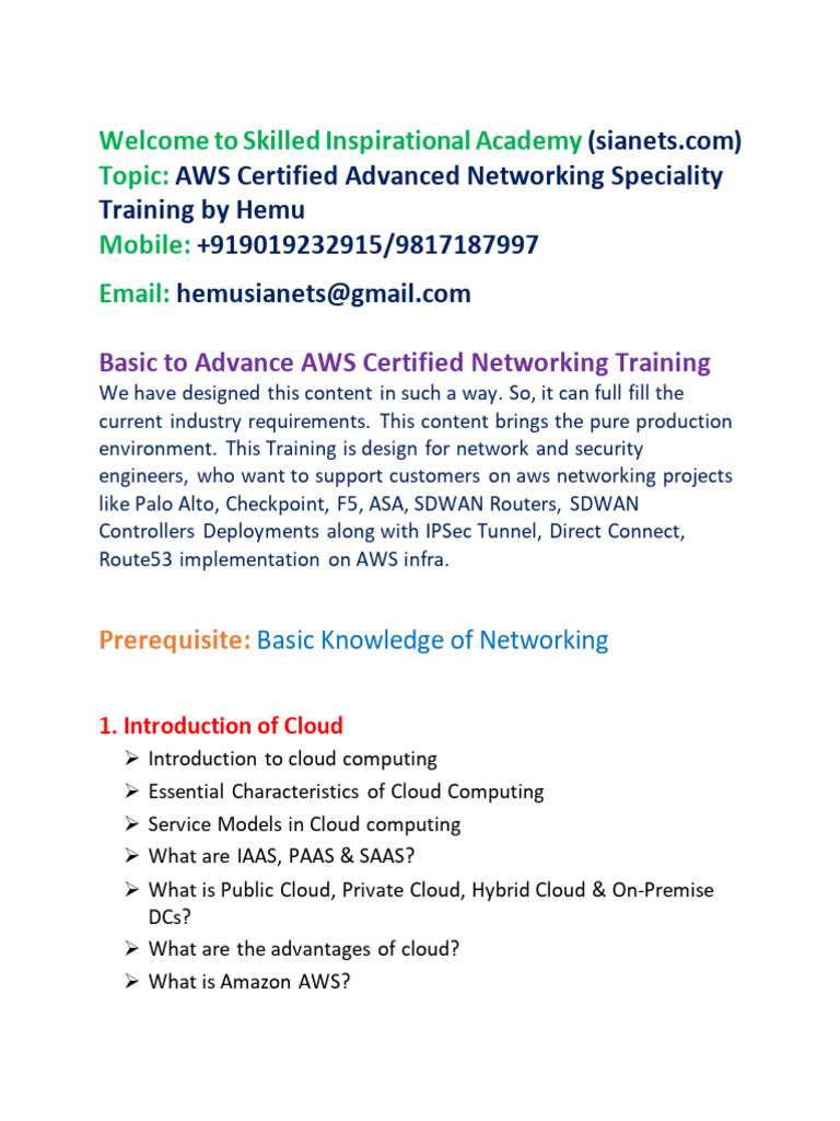 AWS Certified Advanced Networking Training by Hemu Sir Course Content ...