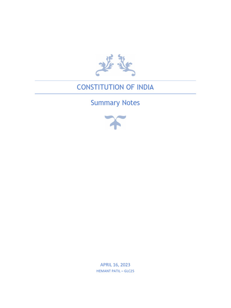 The Constitution of India - Summary Notes | PDF