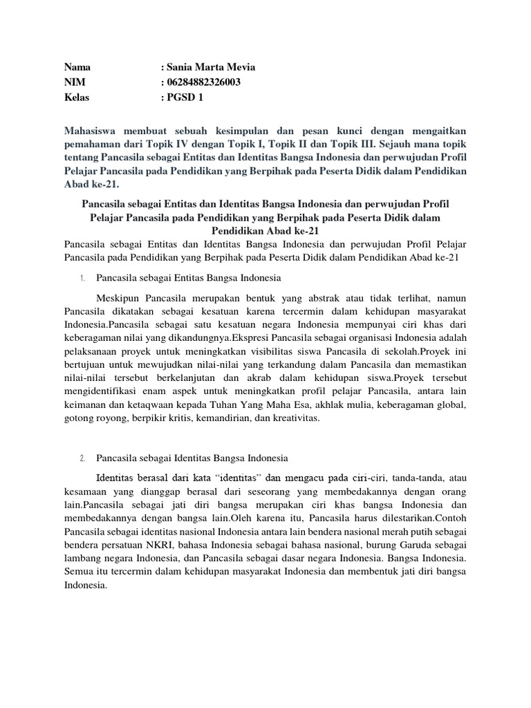 Koneksi Antar Materi Topik 4 - Sania | PDF | Ilmu Sosial | Agama & Spiritualitas