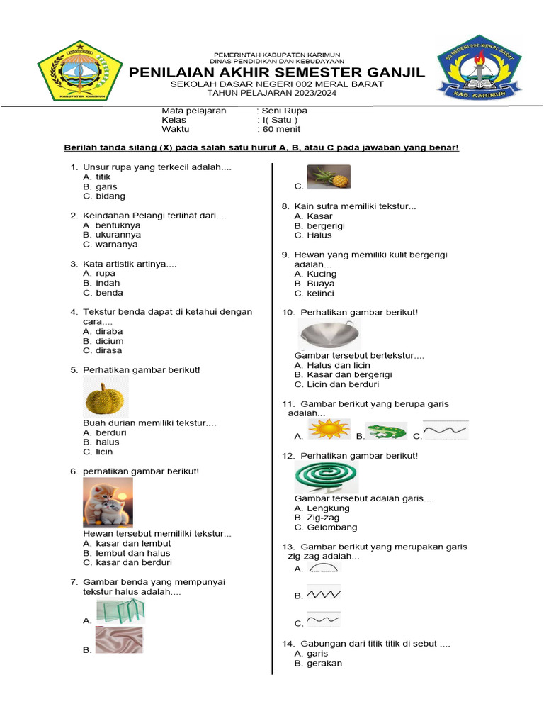 Soal Ujian Kelas 1 Seni Rupa | PDF