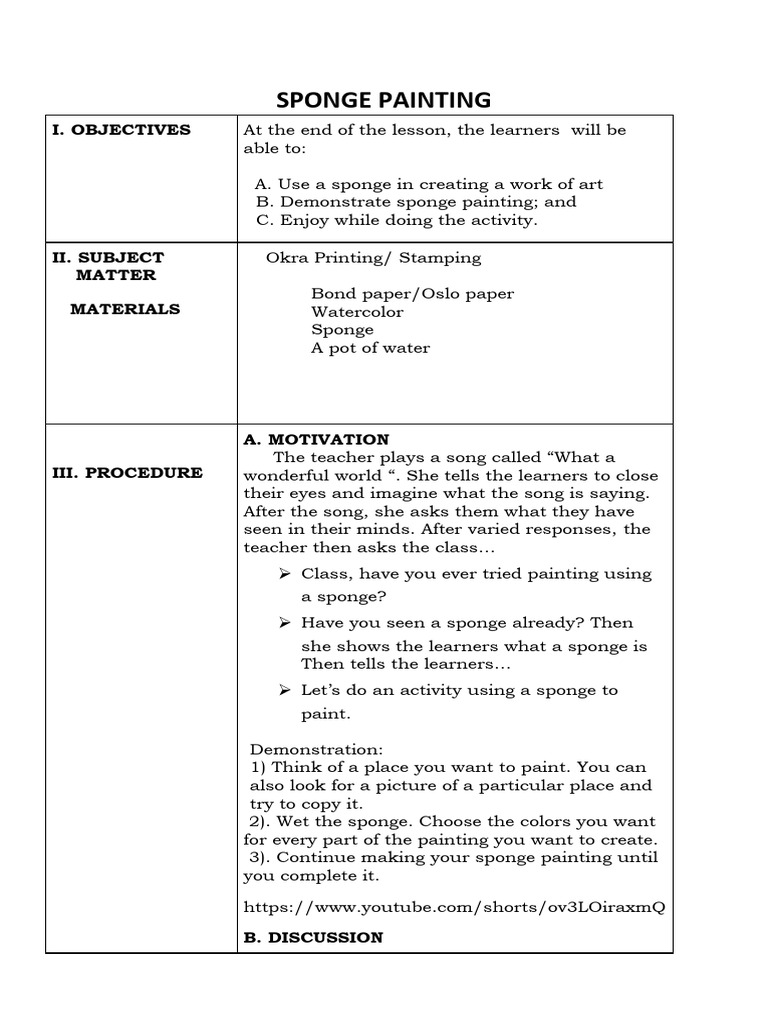 Sponge Painting Lesson Plan | Download Free PDF | Paintings | Human Communication