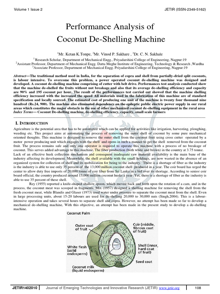 Performance Analysis of Coconut De-Shelling Machine | PDF | Belt (Mechanical) | Coconut