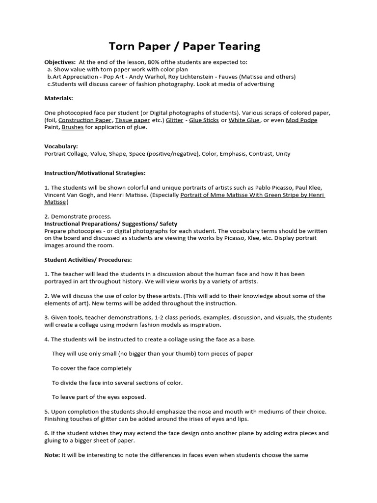 Torn Paper Collage Portrait | PDF