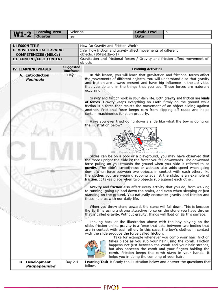 LeaP Science G6 Weeks1 2 Q3 | PDF | Friction | Force