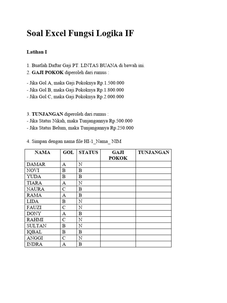 Latihan Excel: Fungsi Logika IF | PDF