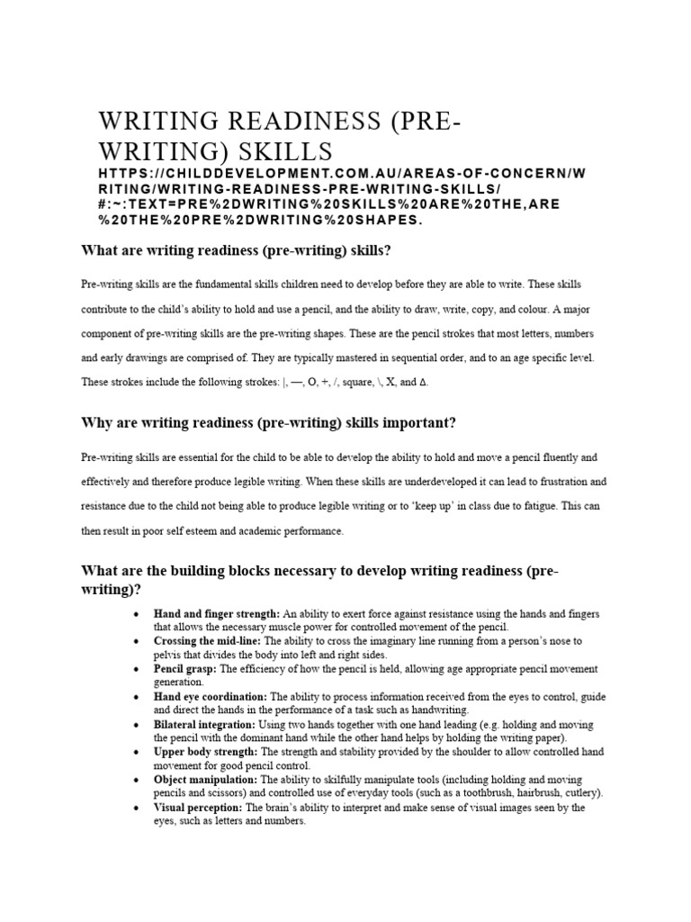 Writing Readiness - Reference | PDF | Hand