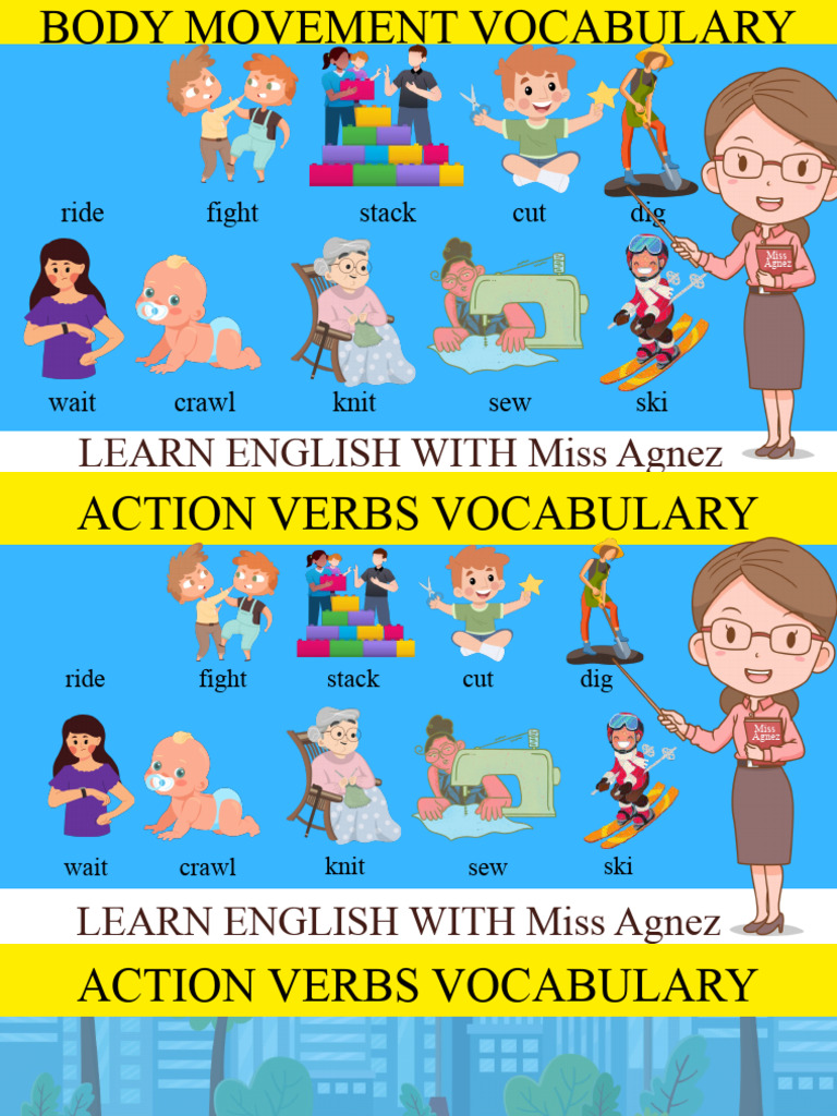 Action Verbs Body Movement Vocabulary With Picture Animations And