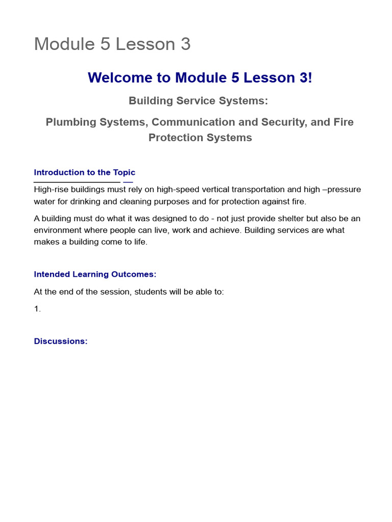 Module 5 Lesson 3 Ce 104 Building Systems Design Converted - Compress | PDF | Fires | Plumbing