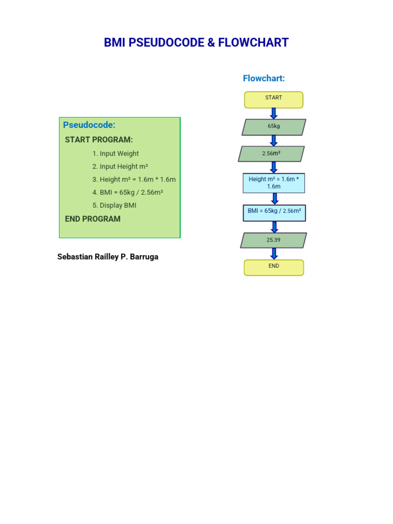 Bmi Pseudocode 0 Flowchart Pdf 