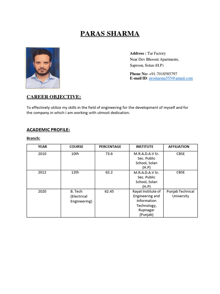 Paras Sharma CV | PDF