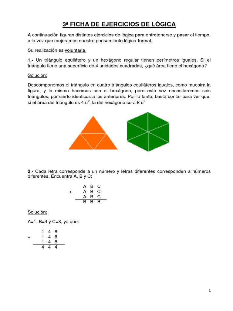 MATEMÃ TICAS 2Âº ESO ByD-SOLUCIONES 3Â FICHA EJERCICIOS LÃ"GICA ...