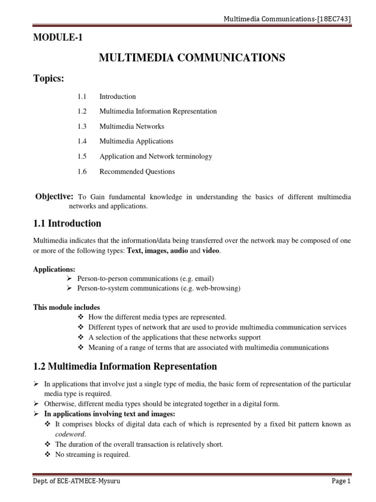 MMC-18EC743-Module-1 Notes | PDF | Computer Network | Public Switched ...