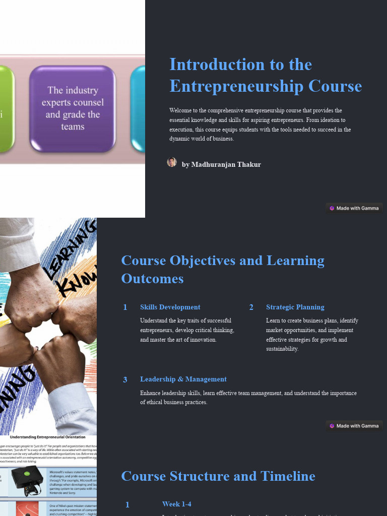 Introduction To The Entrepreneurship Course | PDF