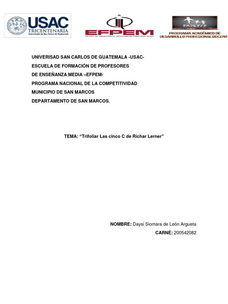 Las Cinco C de Richar Lerner en Educación | PDF | Enseñando | Familia