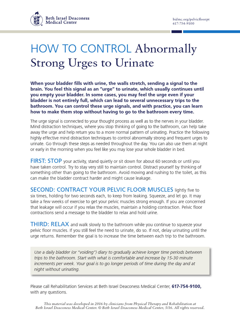 Urge To Urinate Sheet 2016 05 Rev | PDF | Urinary Incontinence | Urination
