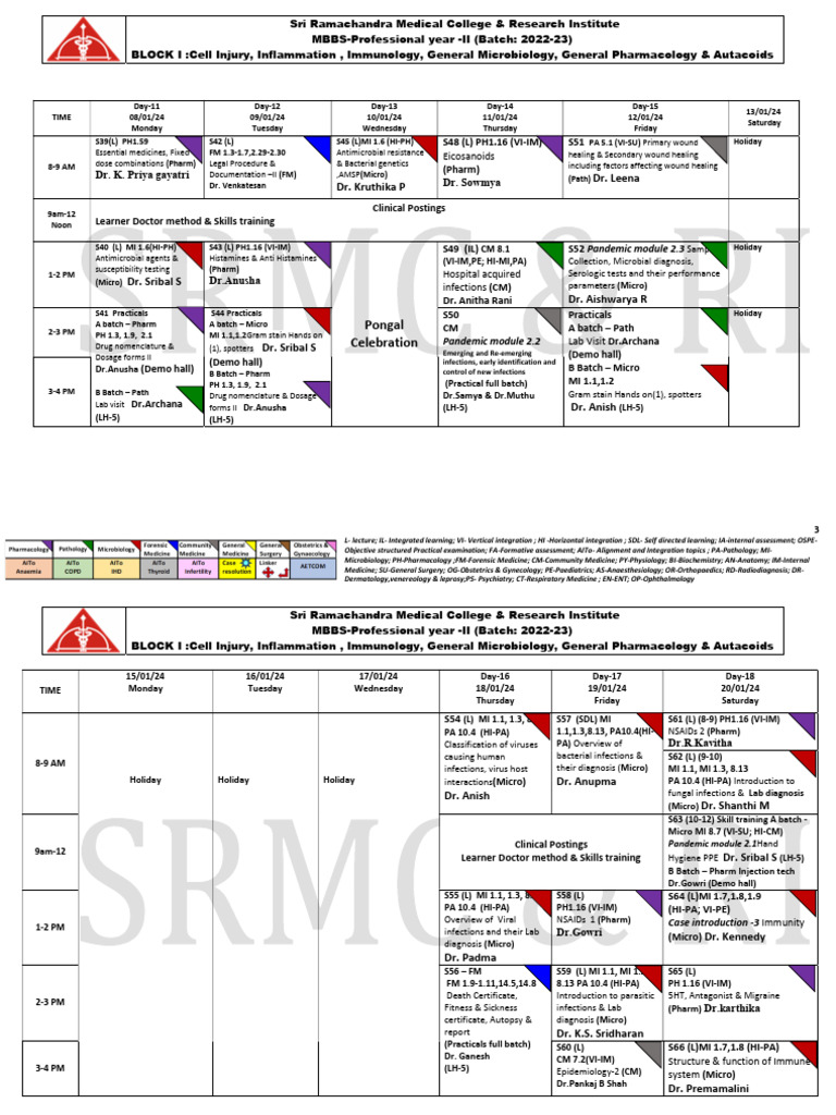 Block - 1 Revised Schedule (09!01!2024) | PDF | Medicine | Serology