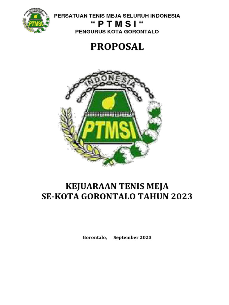 Proposal Turnament Tenis Meja Sekota Gorontalo 2023 | PDF