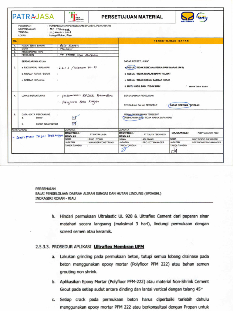 Approval Material Bata Ringan - BPDASHL - PekanBaru | PDF