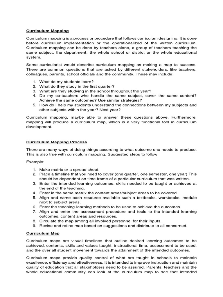 Curriculum Mapping Pdf Curriculum Educational Assessment