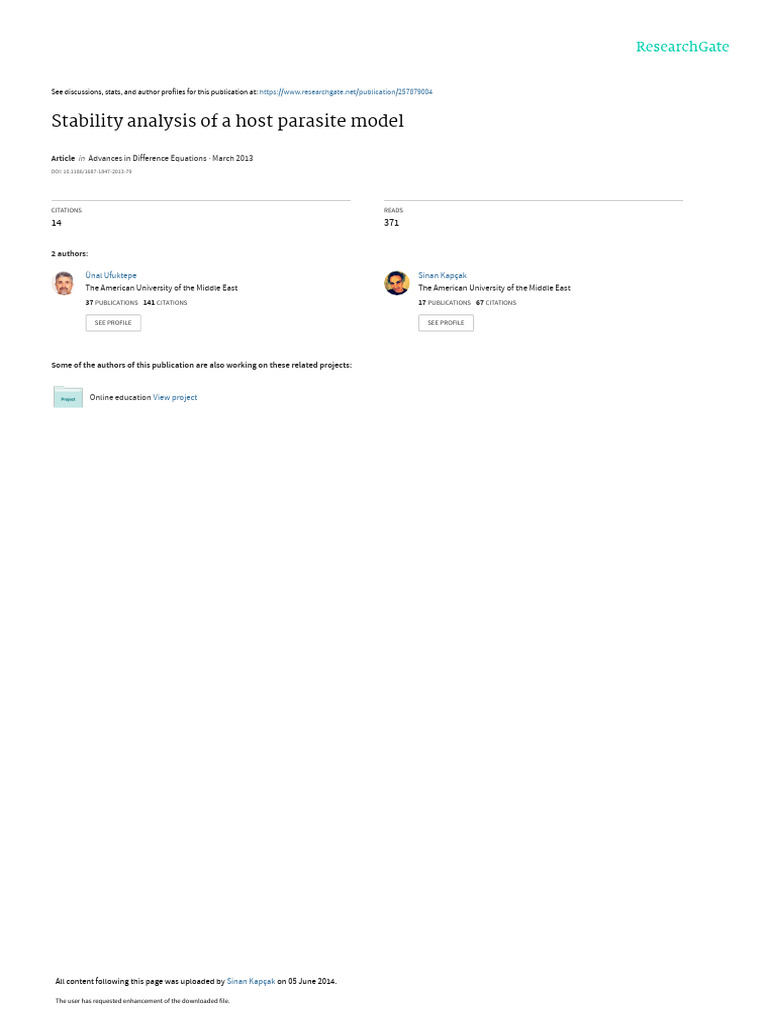 12 Stability - Analysis - of - A - Host - Parasite - Model | PDF