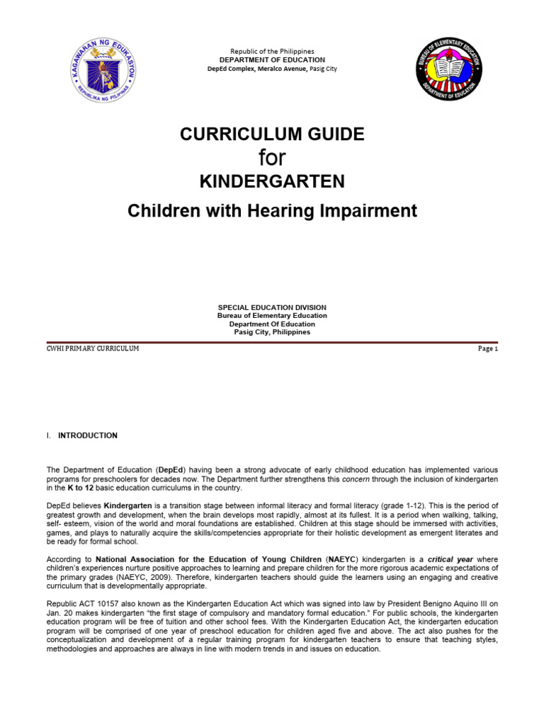Curriculum Guide For Children With Hearing Impairement | PDF ...