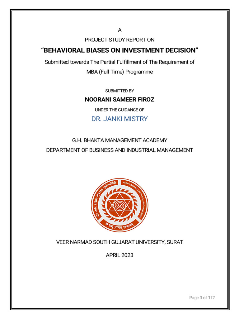 "Behavioral Biases On Investment Decision": Dr. Janki Mistry | PDF ...