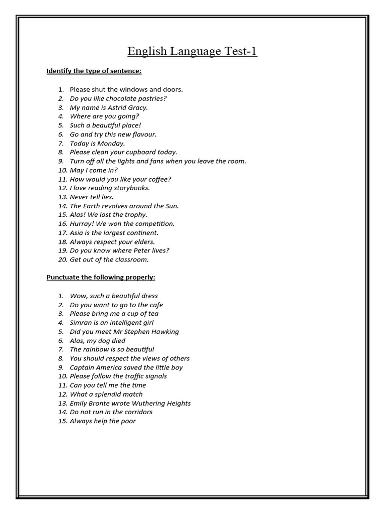ENGLISH-I Test-1 | PDF