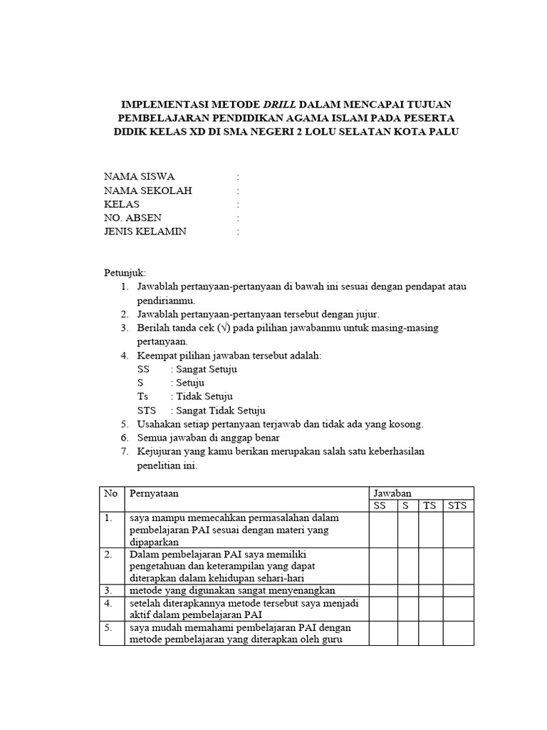 instrumen penilaian angket | PDF