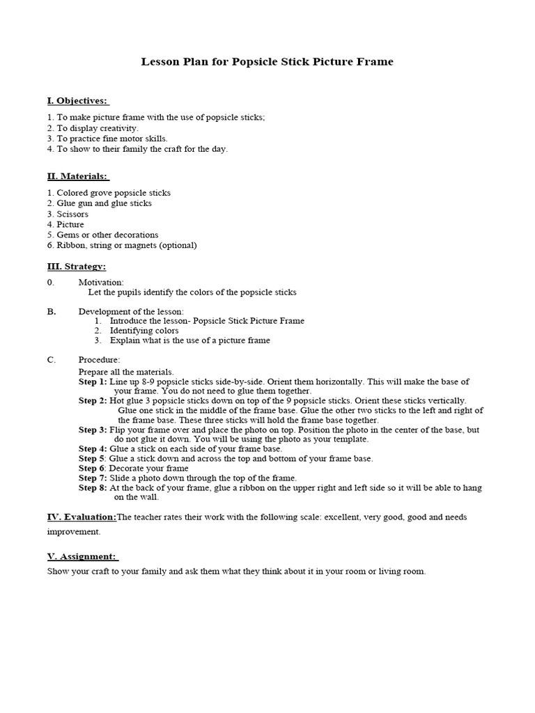 Lesson Plan For Popsicle Stick Picture Frame | PDF