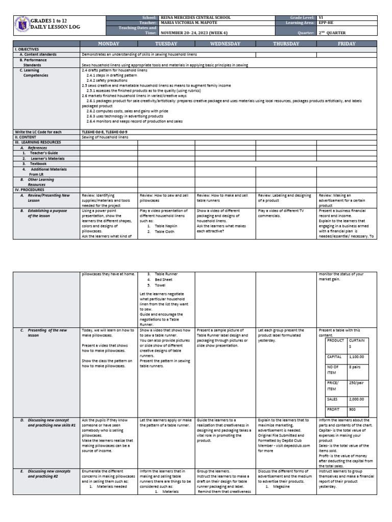 DLL - Epp 6 - Q1 - W4 | PDF