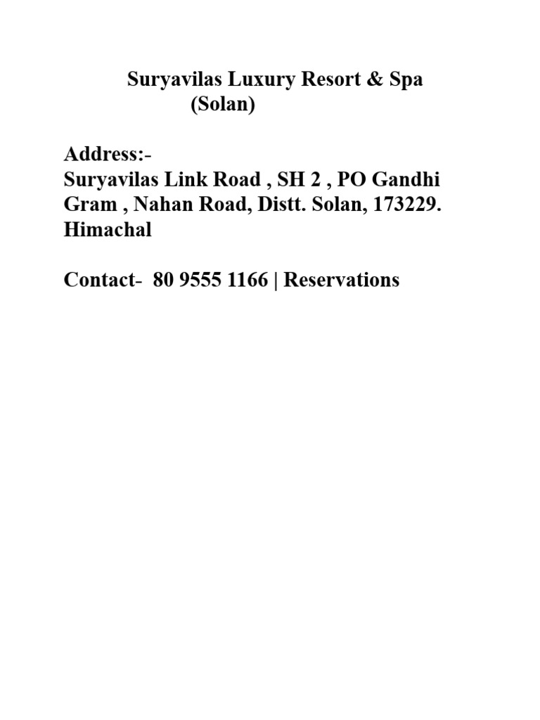 Suryavilas Luxury Resort (Solan) | PDF | Meal | Restaurants