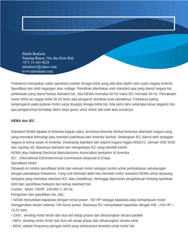 Motor 60Hz Dipasang 50 HZ | PDF