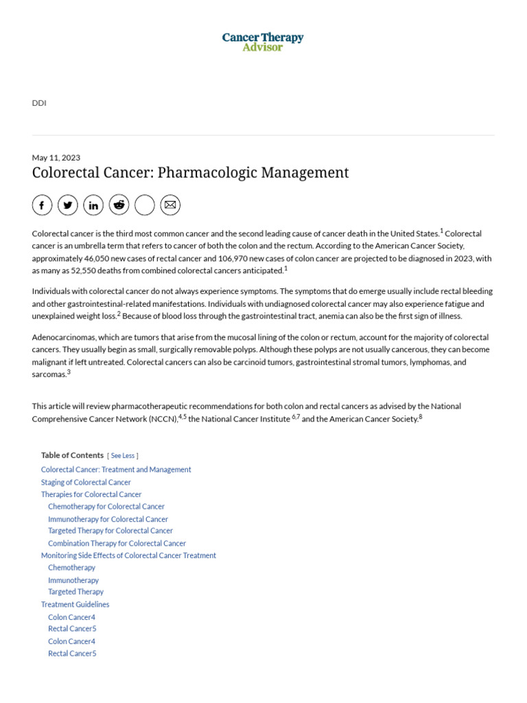 Colorectal Cancer - Pharmacologic Management - Cancer Therapy Advisor | PDF Colorectal Cancer - Pharmacologic Management - Cancer Therapy Advisor | PDF