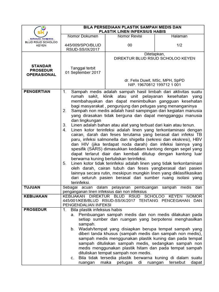 Bila Persediaan Plastik Sampah Medis Dan Plastik Linen Infeksius Habis ...