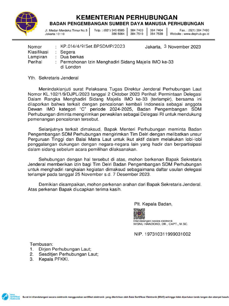 KP.014 - Permohonan Izin Menghadiri Sidang IMO | PDF