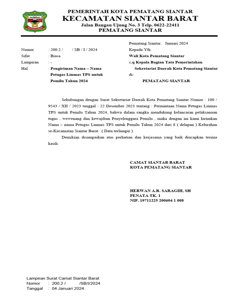 Barat-Lampiran Surat Permintaan Nama Petugas Linmas TPS | PDF