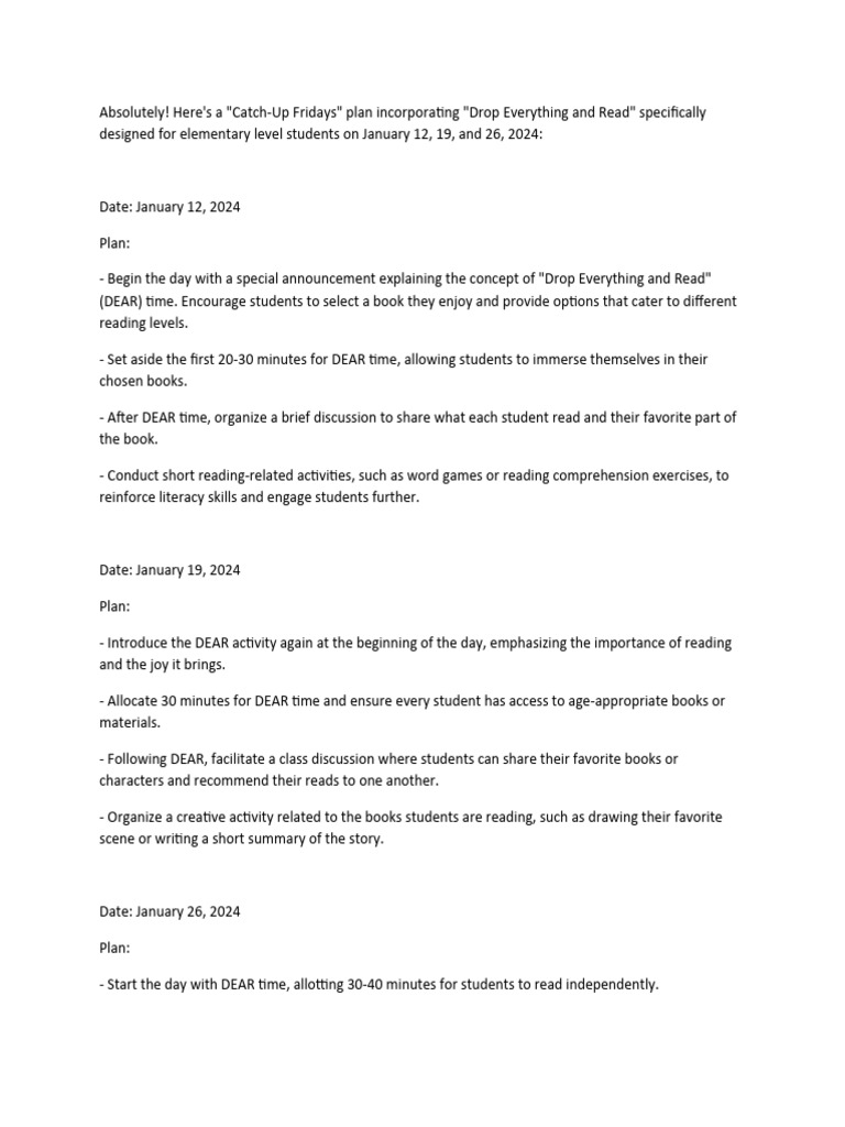 Dear Catch Up Plan | PDF