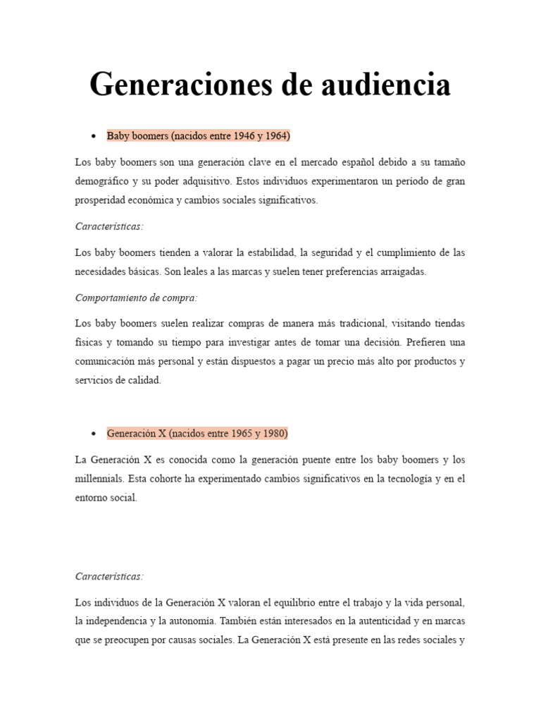 Actividad 1.1. Generaciones | PDF | Millennials | Baby Boomers