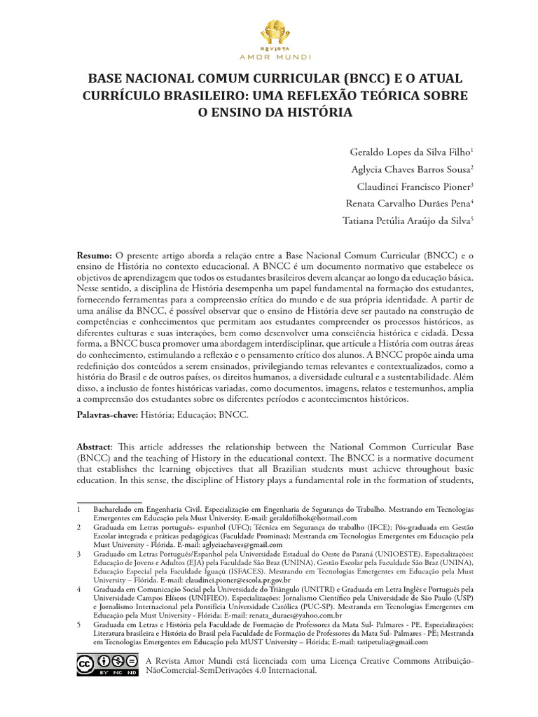Ref BASE NACIONAL COMUM CURRICULAR BNCC E O ATUAL CURR | PDF ...