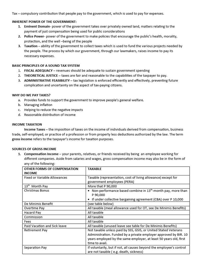 Taxation Handout | PDF | Cost Of Living | Taxes
