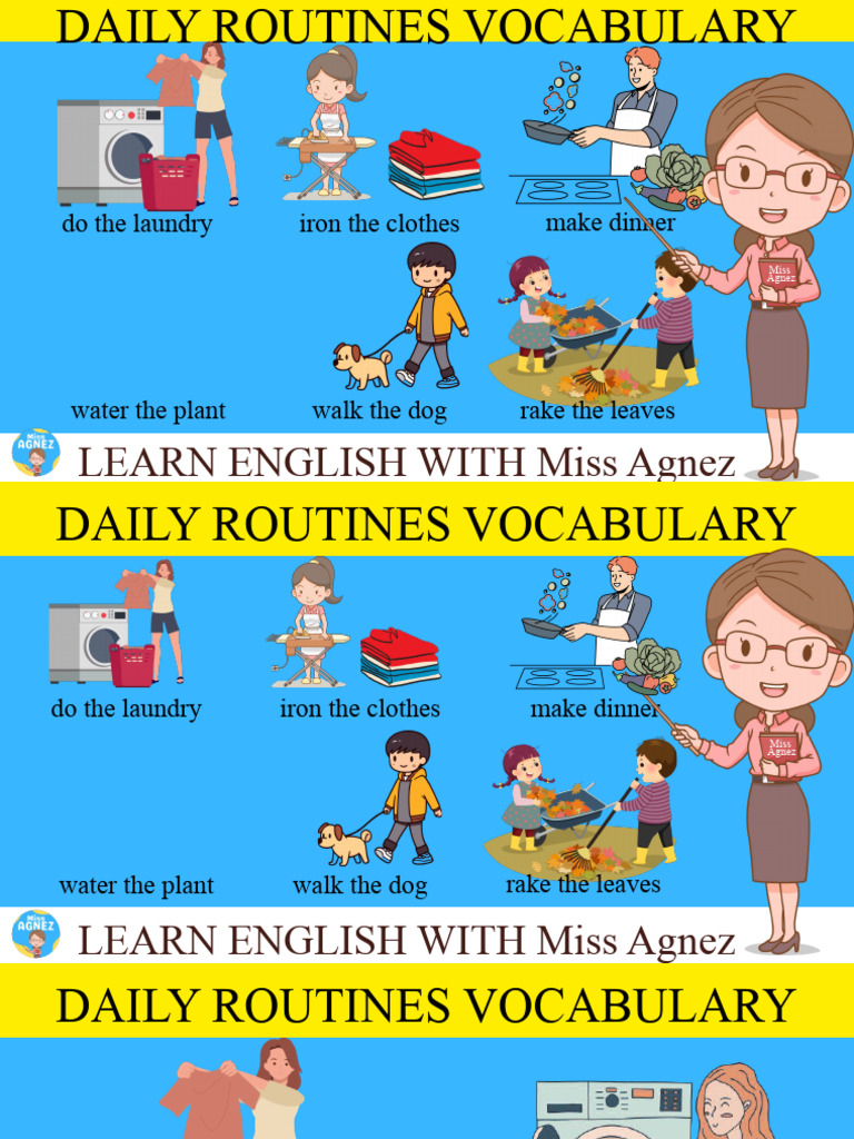 Daily Routines Vocabulary With Picture Animations and Sentence Samples ...