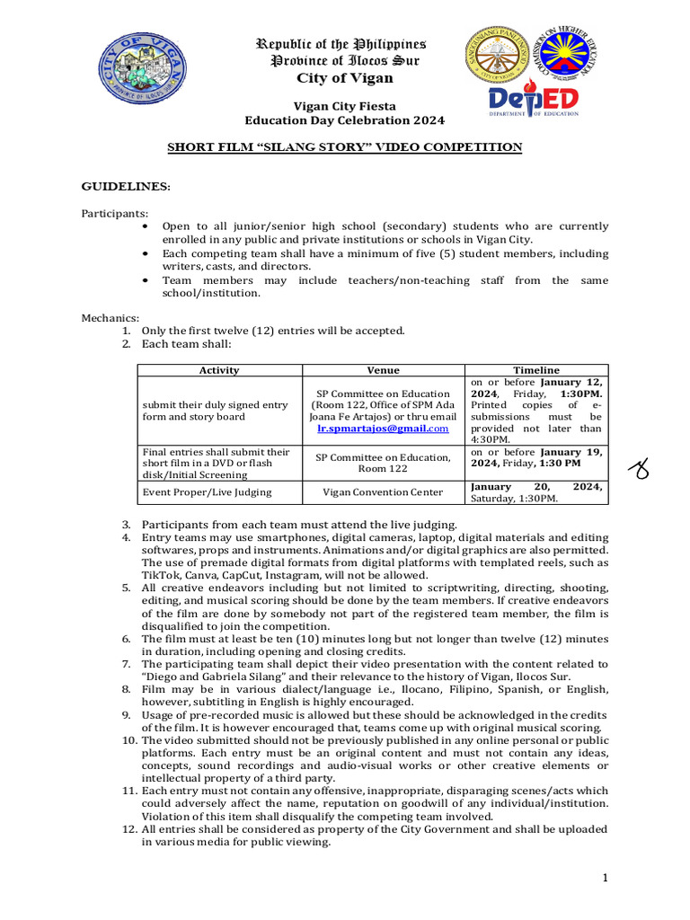 Guidelines - Short Film 2024 | PDF